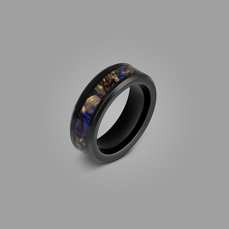 Men’s Cosmic Ring – Galaxy Inlay in Black Steel | Black Mamba – HOUSE ...