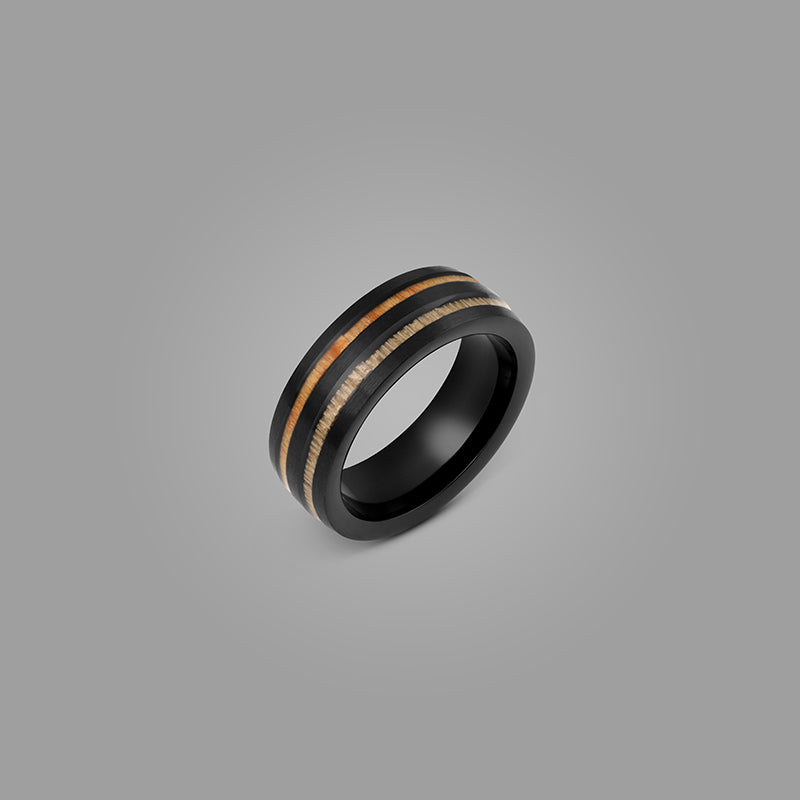 Men’s Nexus Ring – Black Steel & Woodgrain Inlay | Black Mamba – HOUSE ...