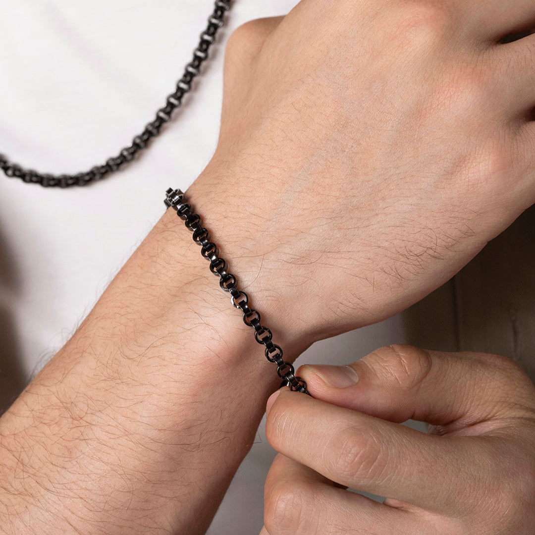 Interlock Men’s Bracelet | Black & Rhodium Polished Chain – Black Mamba ...